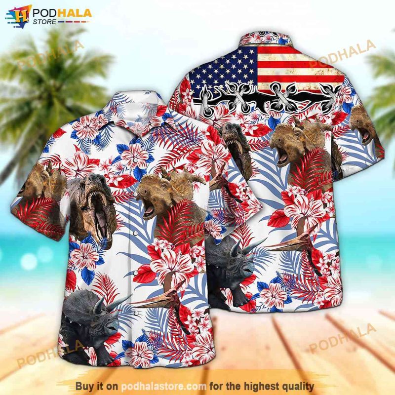 Dinosaur American Flag Unisex Hawaiian Shirt, Aloha 4th Of July ...