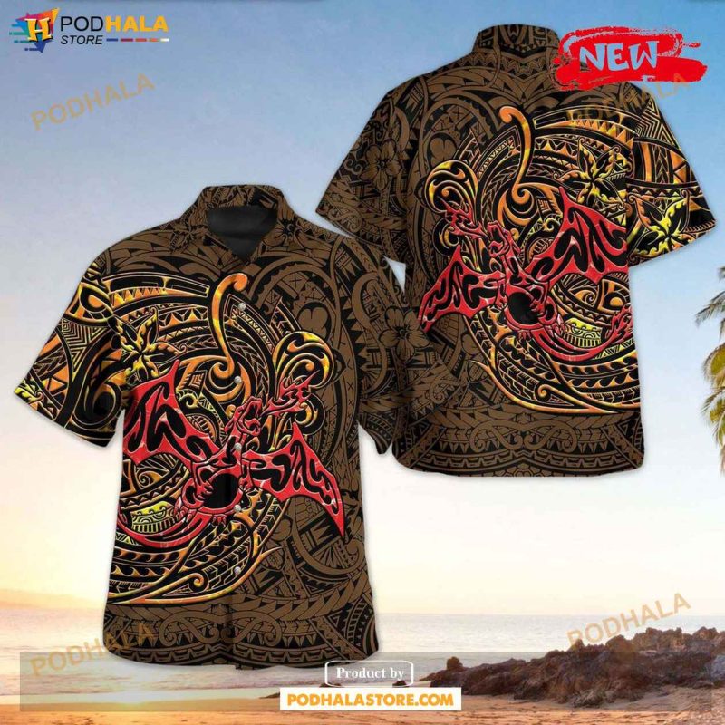 Flying Charizard Polynesian Design Hawaiian Shirt, Tropical Shirt for ...