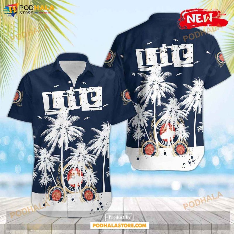 Miller Lite Tropical Coconut Tree Dark Green Style Hawaiian Shirt - Hot ...