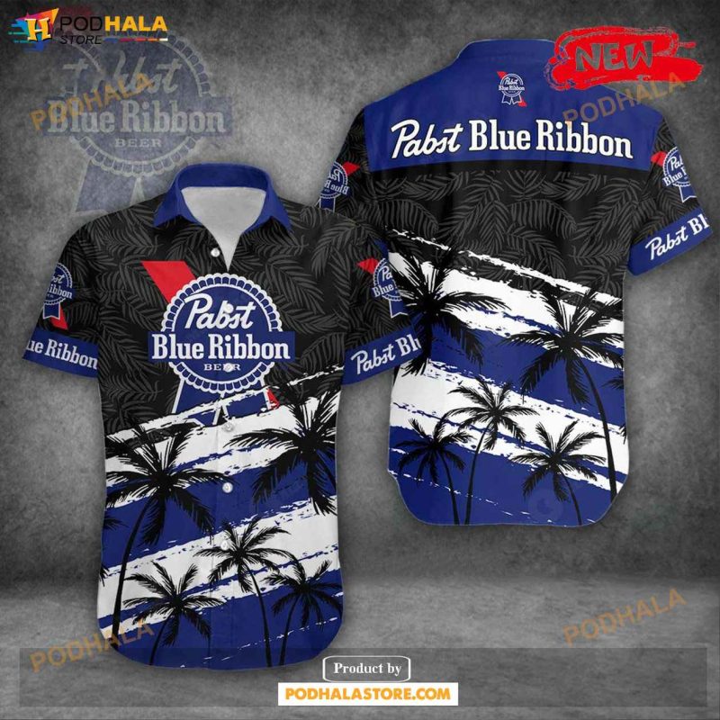 Pabst Blue Ribbon Tropical Coconut Tree Black Design Hawaiian Shirt ...