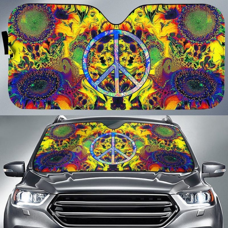 Peace Symbol Car Sunshade Custom Sunflower Hippie Car Accessories - Hot ...