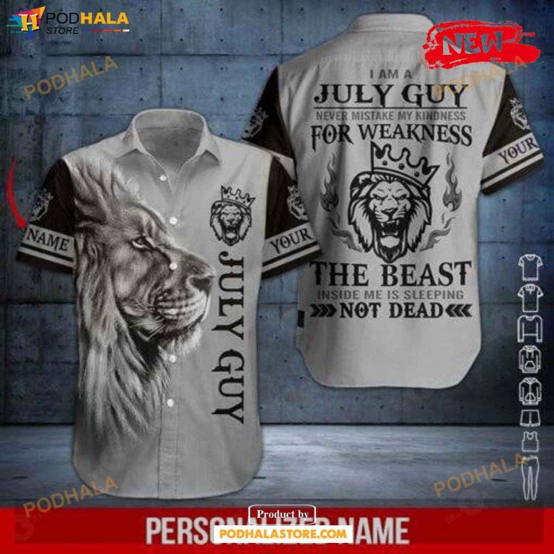Personalized Name Grey Lion July Guy Design Hot Summer Hawaiian Shirt ...