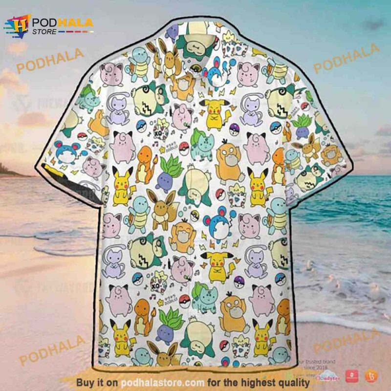 Pokemon Cute Poke Seamless Pattern Funny 3D Hawaiian Shirt - Hot Sale 2025