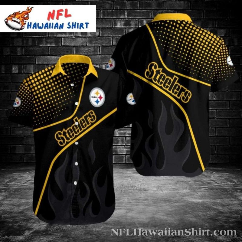 Steelers Night Flame Hawaiian Shirt – Black And Gold Fire Pattern - Hot ...